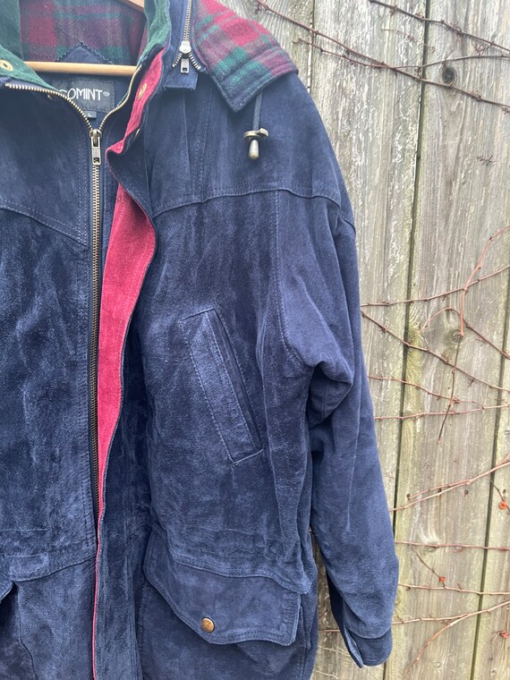 Vintage 90's Comint Dark Blue Suede Leather Long Slee… - Gem