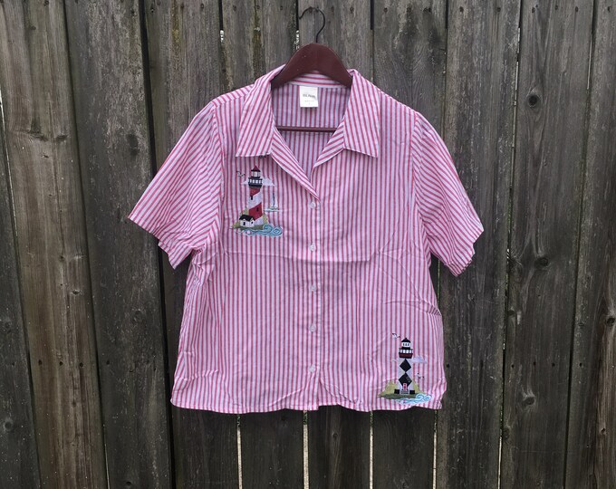 Vintage 2000's Blair Embroidered Lighthouses Red and White - Etsy