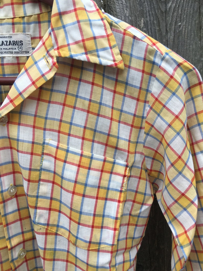 Vintage 60's/70's Lazarus White Yellow Red and Blue Plaid Pattern Long ...