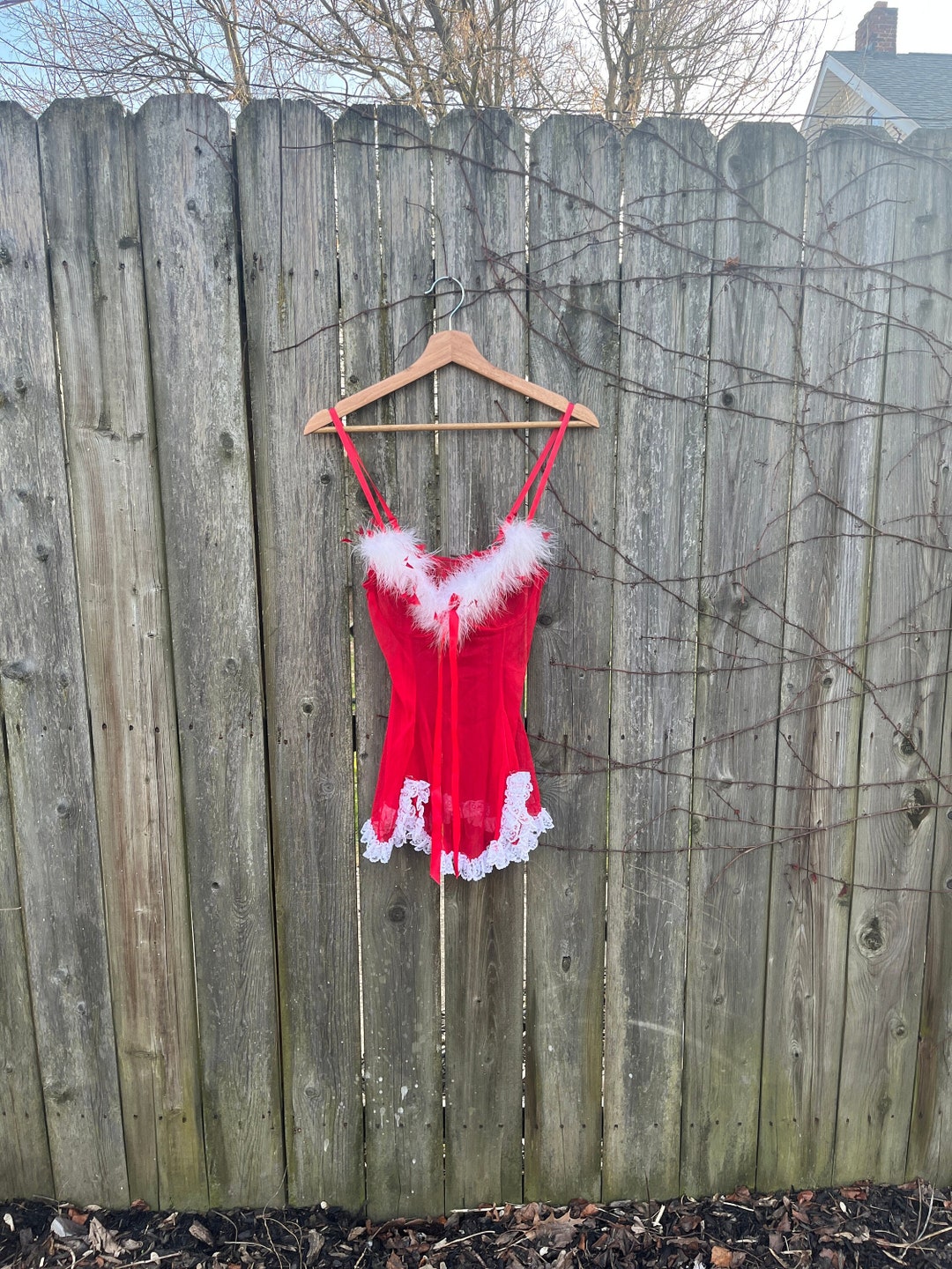 Vintage 90's Shirley of Hollywood Red With Faux Fur Trim 100% Nylon ...
