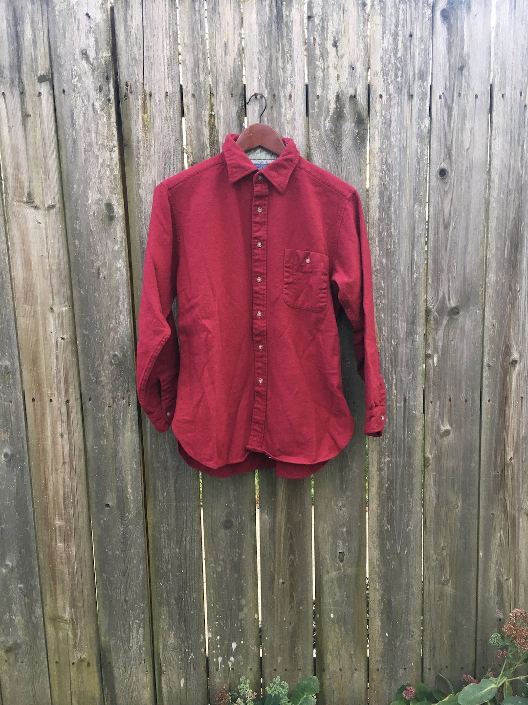 Vintage 1960's Pendleton Maroon One Pocket 100% Wool Long Sleeve Button ...