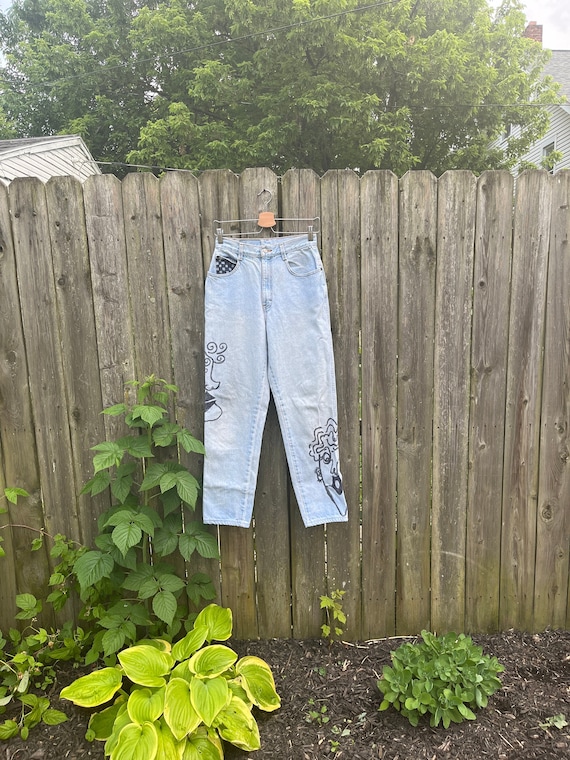 Vintage 90's Gitano Light Wash High Waist Hand Drawn Faces - Etsy