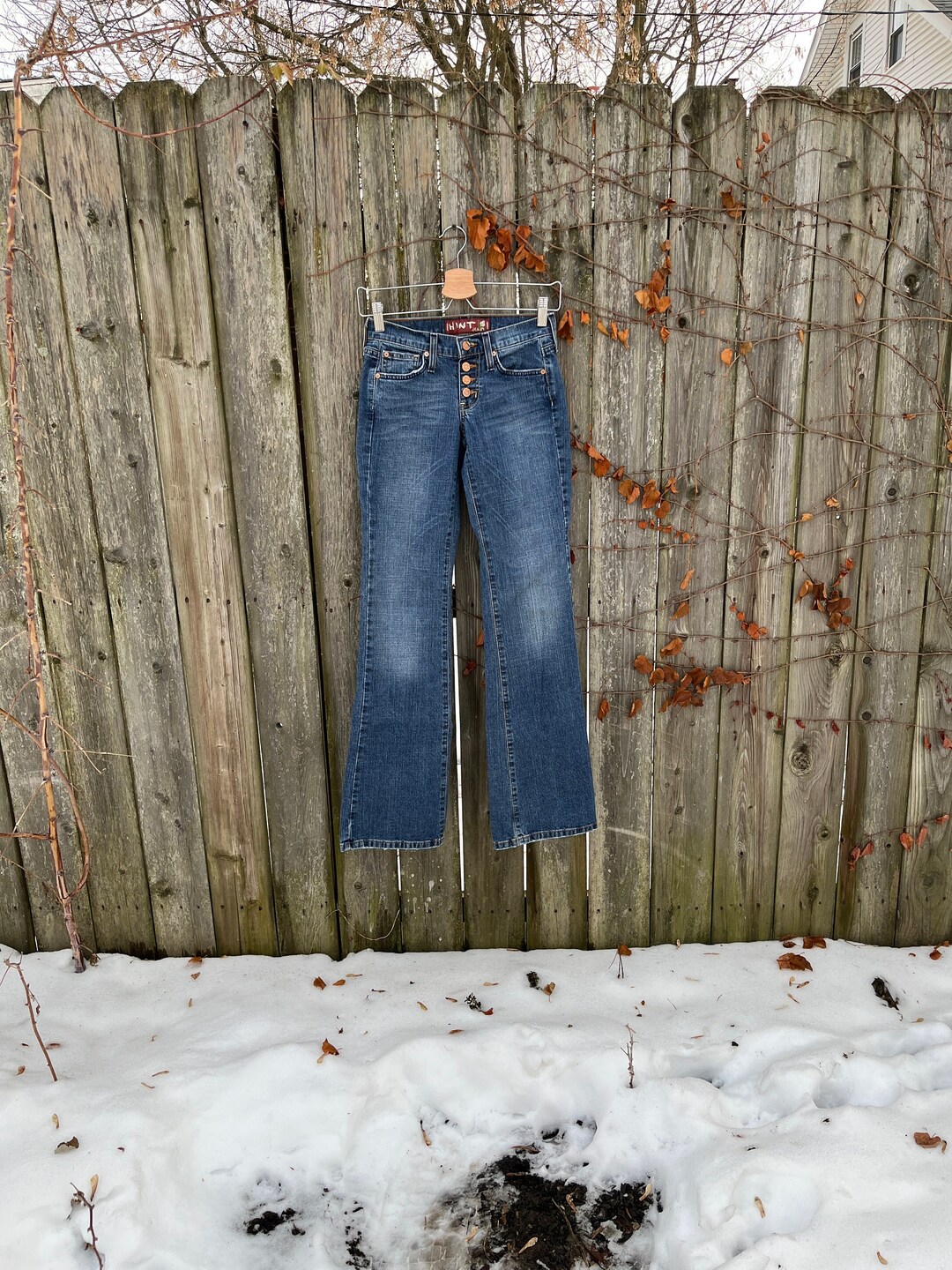 Vintage 2000's Hint Jeans Dark Wash Low Rise Flare Leg Button Fly Denim ...