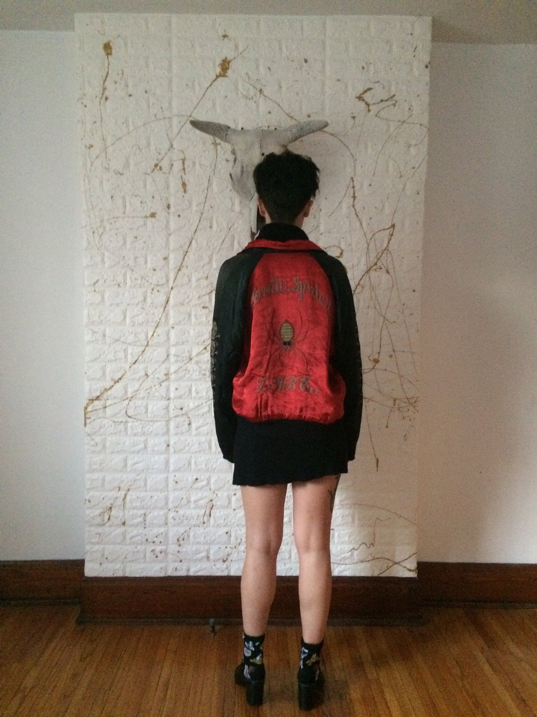 Vintage the Original Crawler Zip up Embroidered Skulls and Spider Red ...