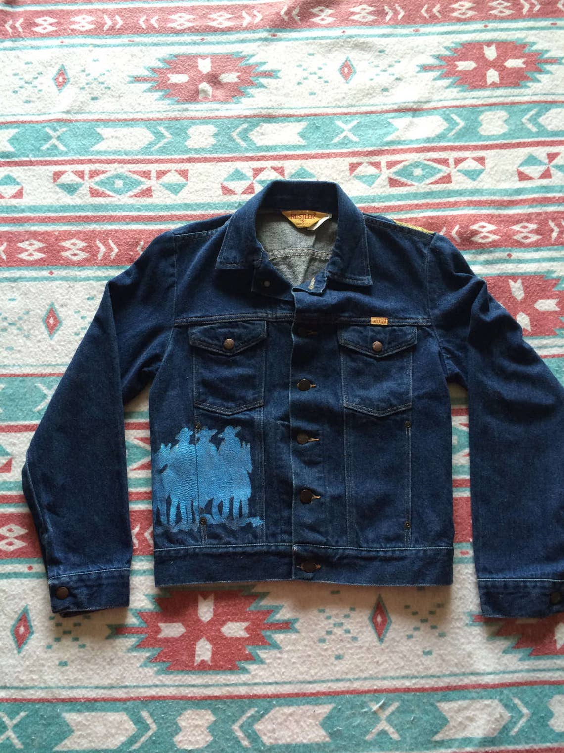 Vintage 80's Rustler Brand Hand Painted Cowboy and Horses | Etsy