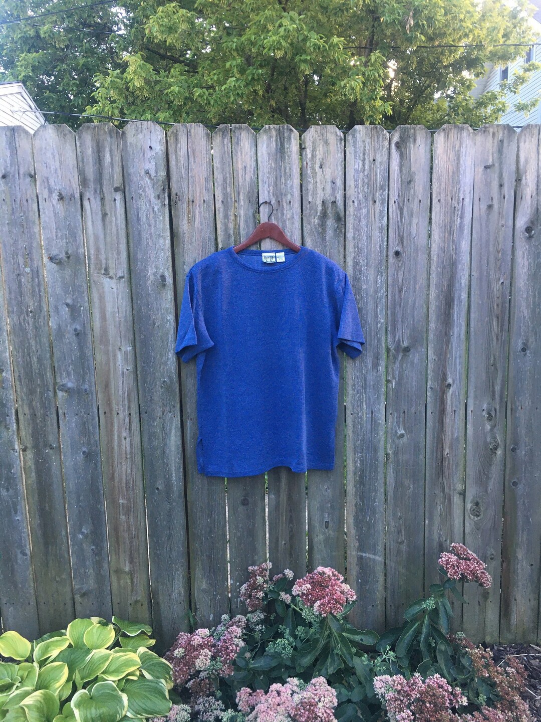 Vintage 90's Jacque & Koko Dark Blue Textured Short Sleeve Polyester ...
