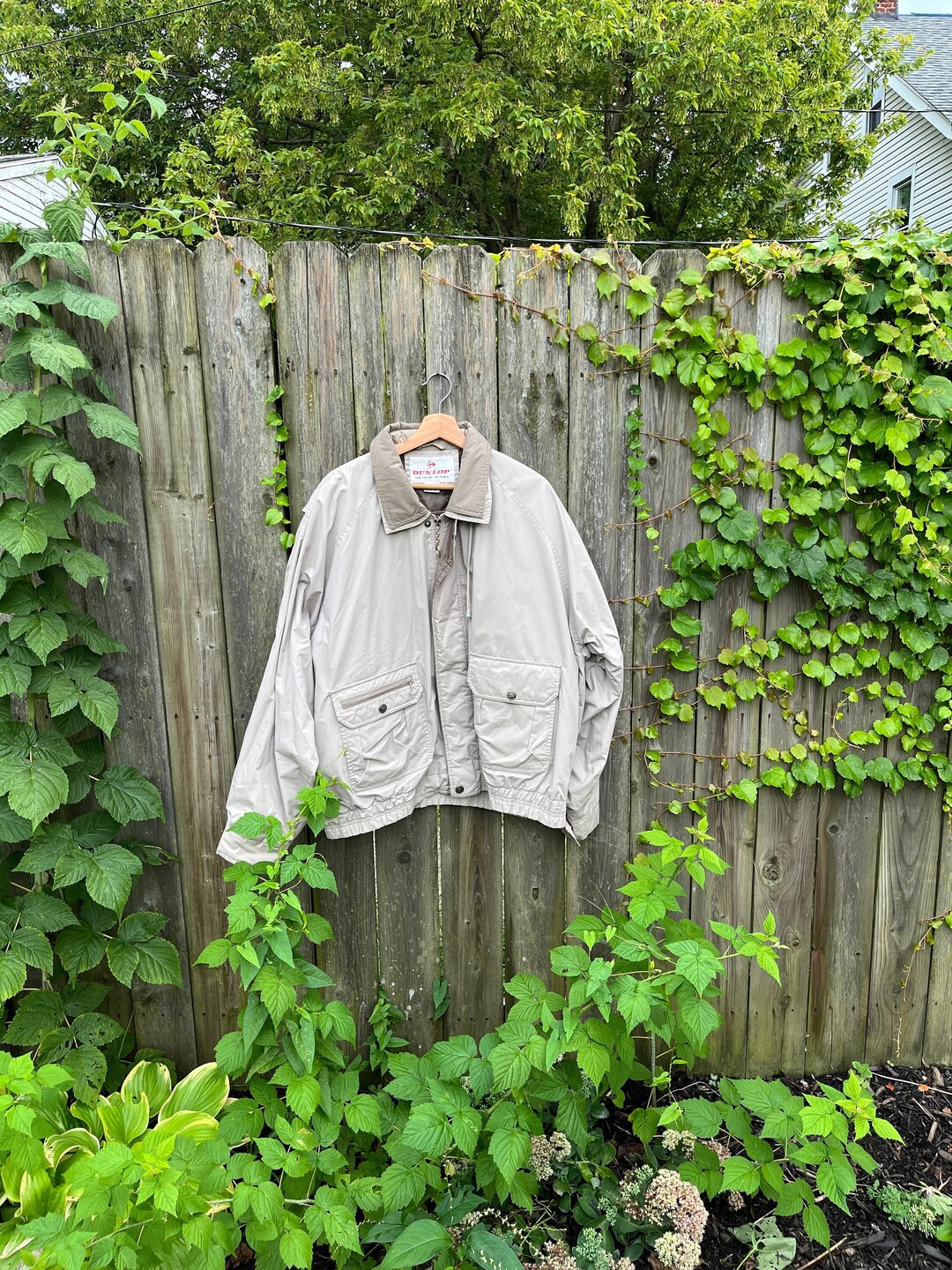 Vintage Dunlop Beige Long Sleeve Zip up Jacket With Zip Away Liner Size ...