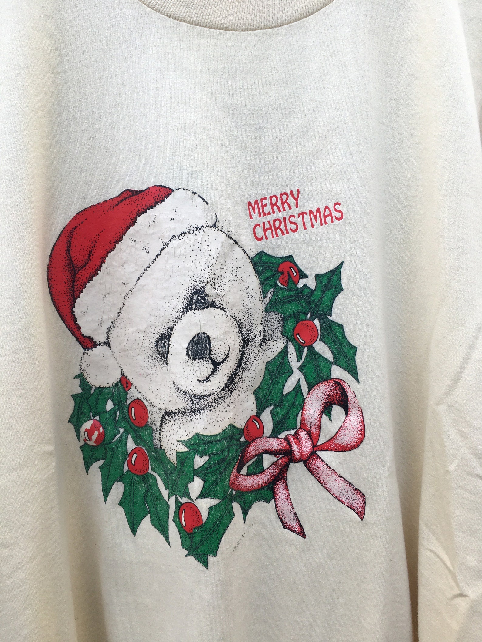 Vintage 90's Merry Christmas Teddy Bear in a Wreath Yellow | Etsy