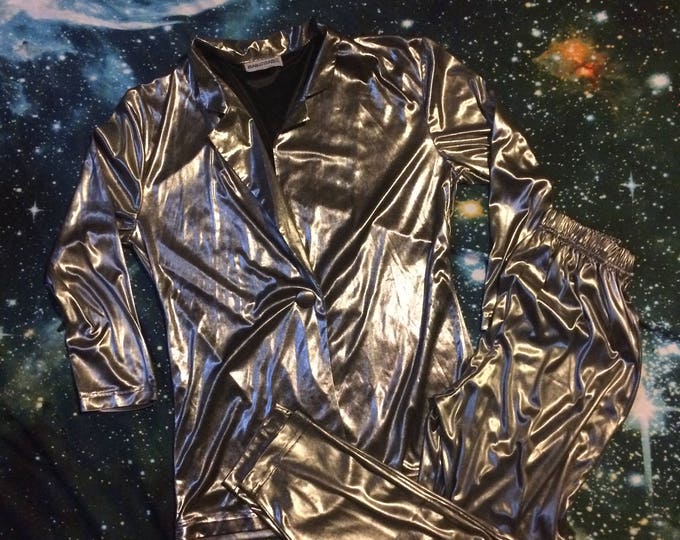Vintage Two Piece Shiny Silver Polyester Top and Bottom Set Suit - Etsy