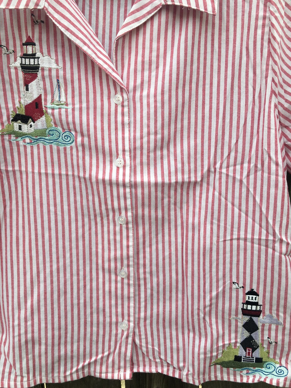 Vintage 2000's Blair Embroidered Lighthouses Red and White - Etsy