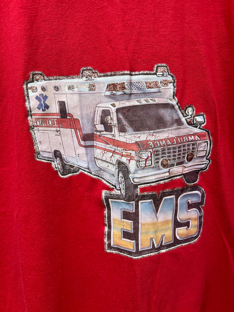Vintage 80's EMS Emergency Medical Services Iron on Transfer Red Short ...