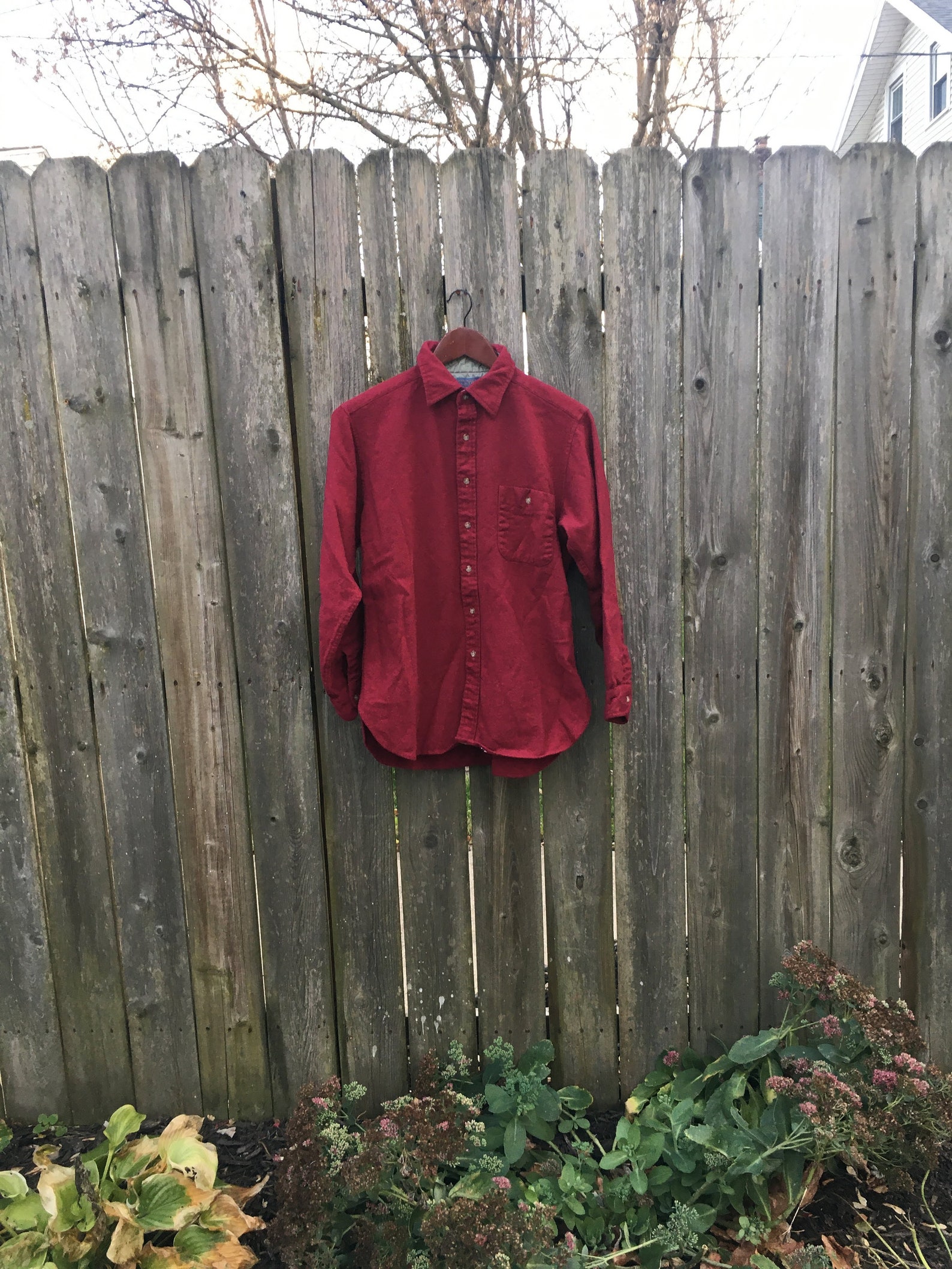 Vintage 1960's Pendleton Maroon One Pocket 100% Wool Long Sleeve Button ...
