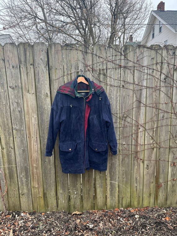Vintage 90's Comint Dark Blue Suede Leather Long Slee… - Gem