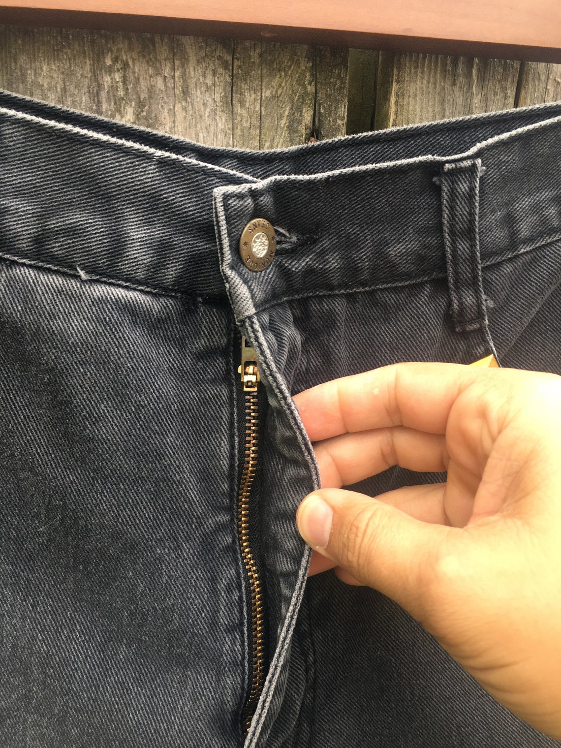 Vintage 80's Monique Jeans Gold Studded Front Pockets Black High Waist ...