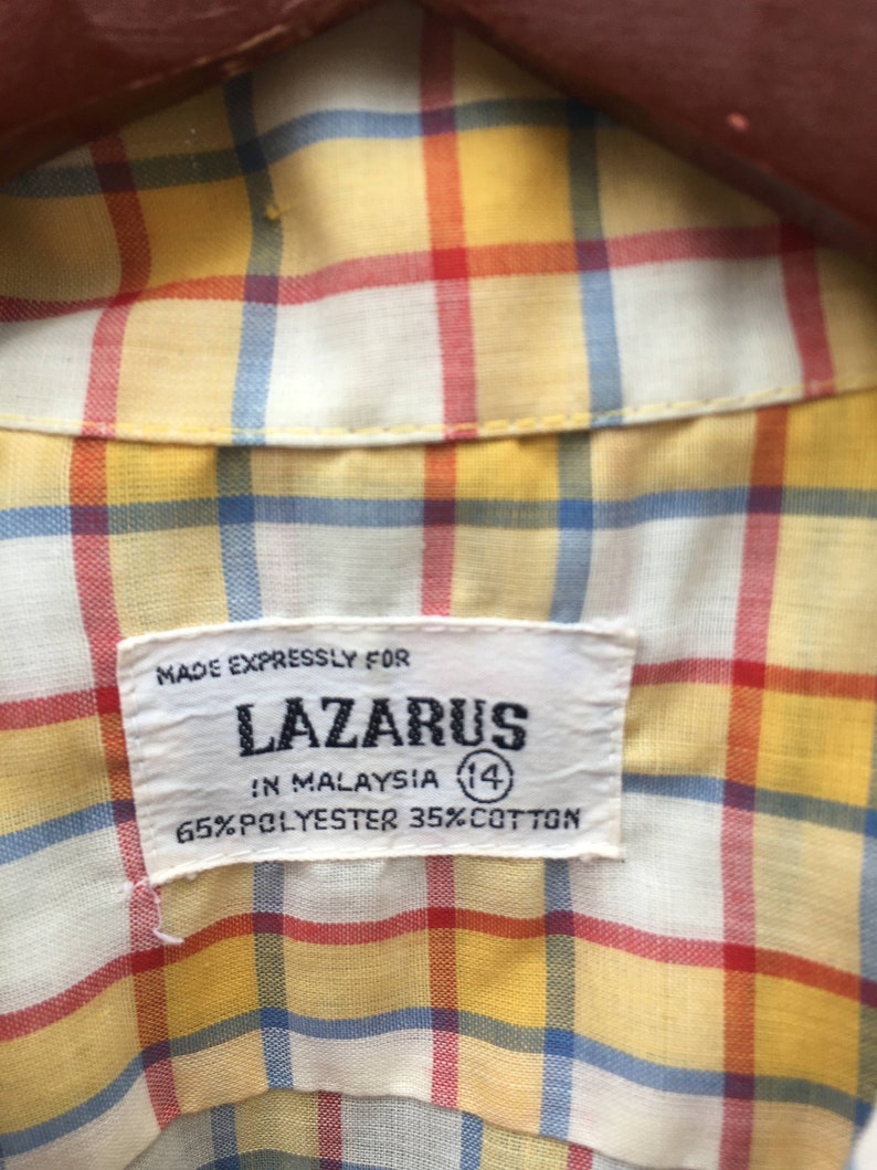 Vintage 60's/70's Lazarus White Yellow Red and Blue Plaid Pattern Long ...