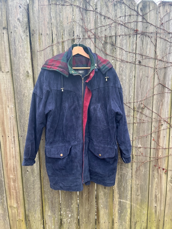 Vintage 90's Comint Dark Blue Suede Leather Long Slee… - Gem