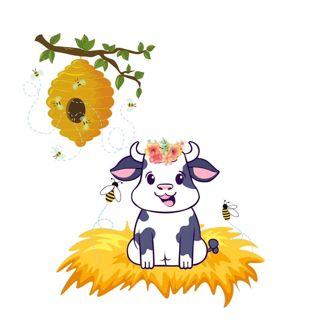 Cow and Bee Download, Farmhouse Art, Nursery Cow Art, Nursery Cow Wall ...