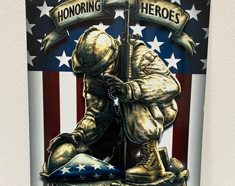 Soldier Kneeling With American Flag Round Metal Sign Any - Etsy
