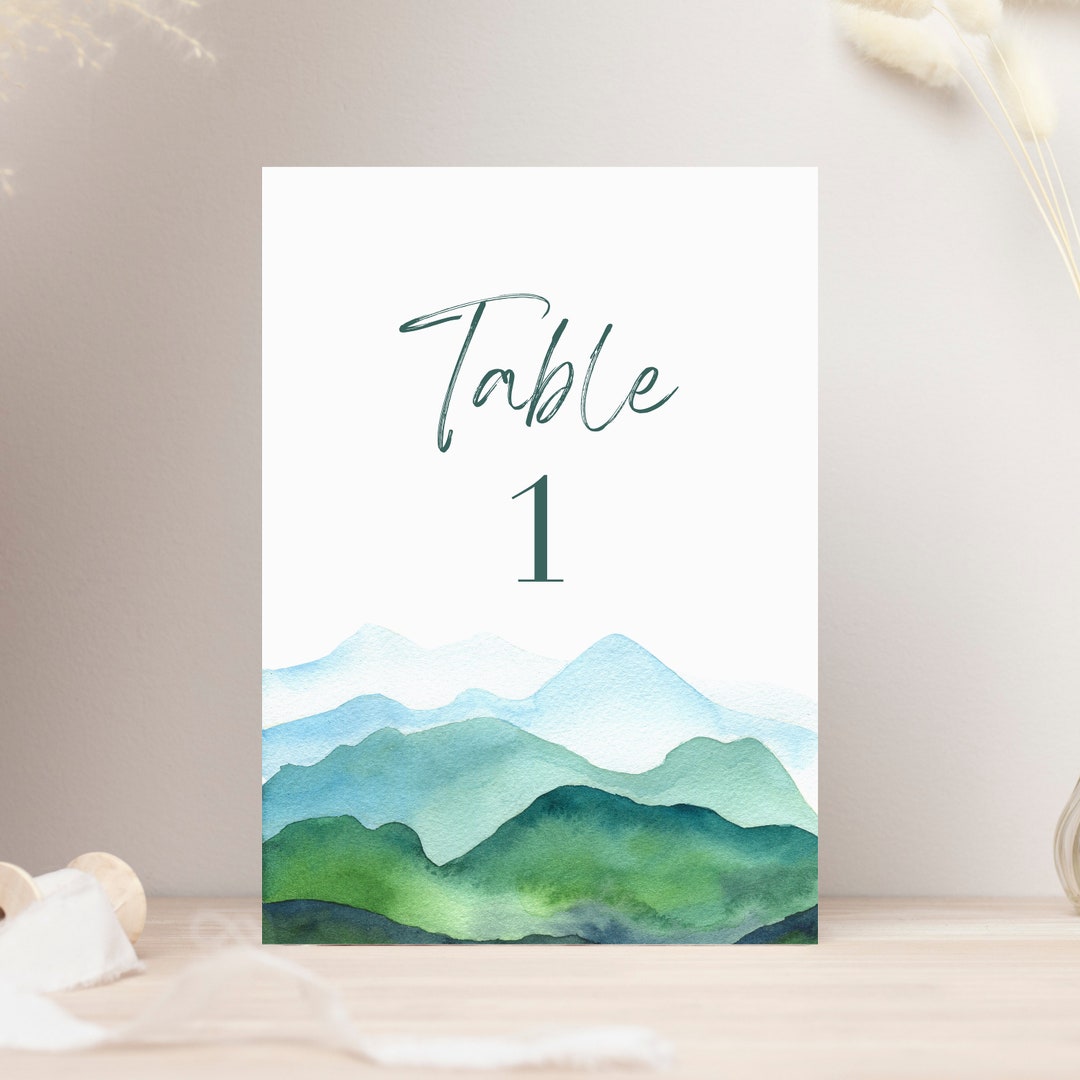 EDITABLE Watercolor Mountain Table Number, Wedding Table Number, DIY ...