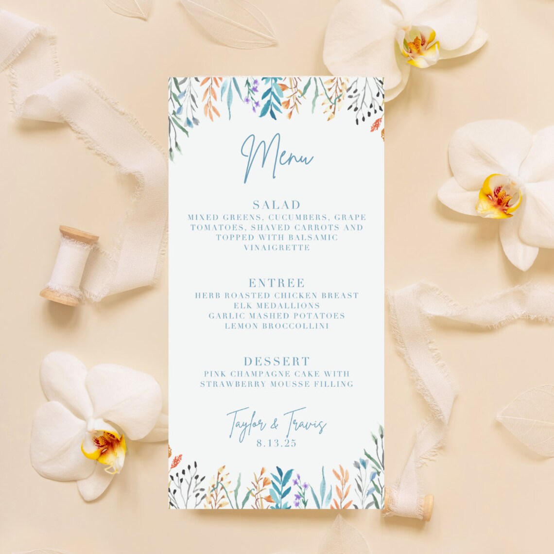 DOWNLOADABLE Wildflower Menu Card, Wedding Menu Card, Colorful Flower ...