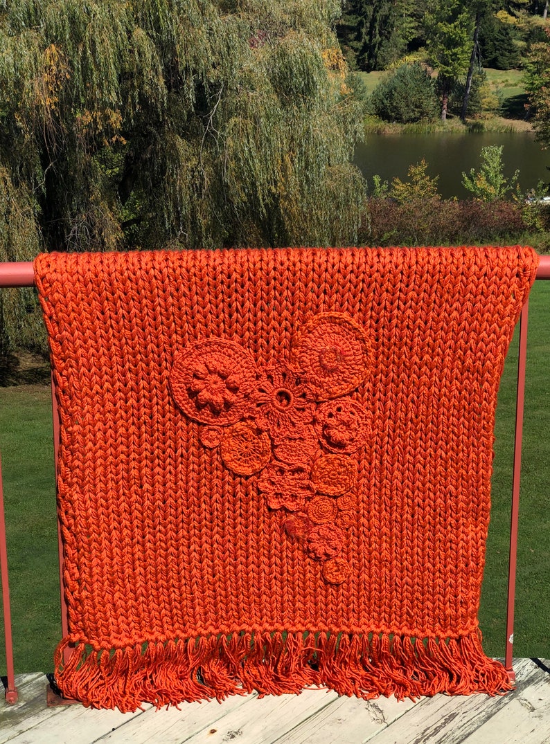Handknitted Throw, Orange Blanket, Pumpkin Sofa Afghan, Chunky Throw ...