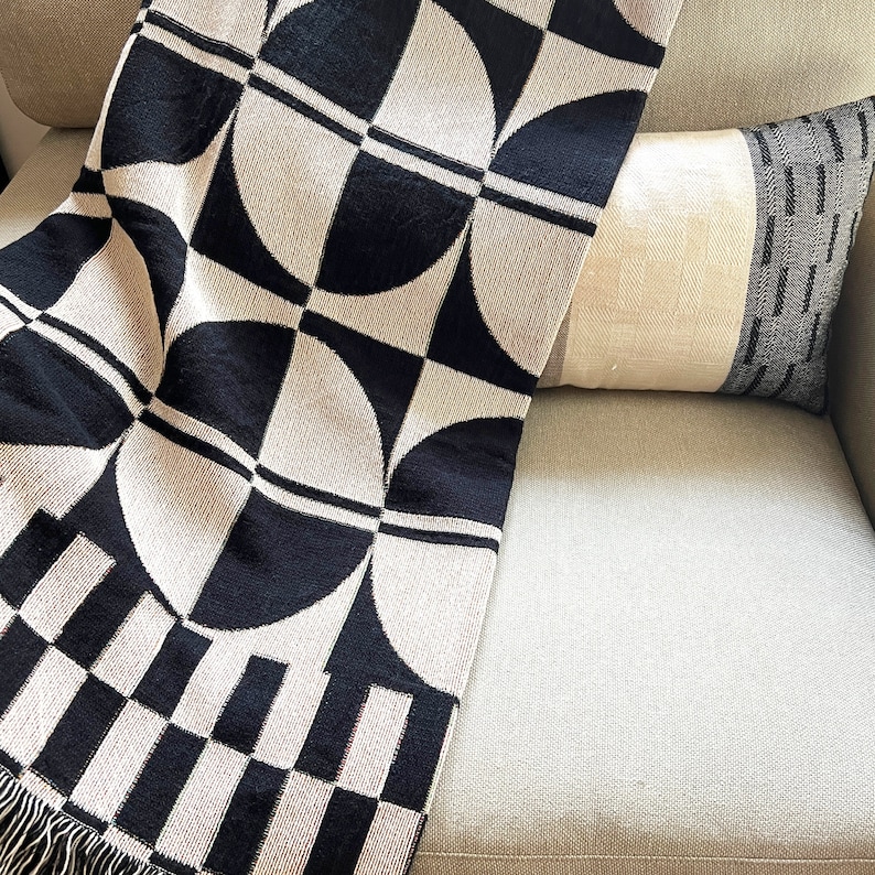 Geometric Woven Cotton Throw Blanket: Mid-century Modern Tapestry - Etsy