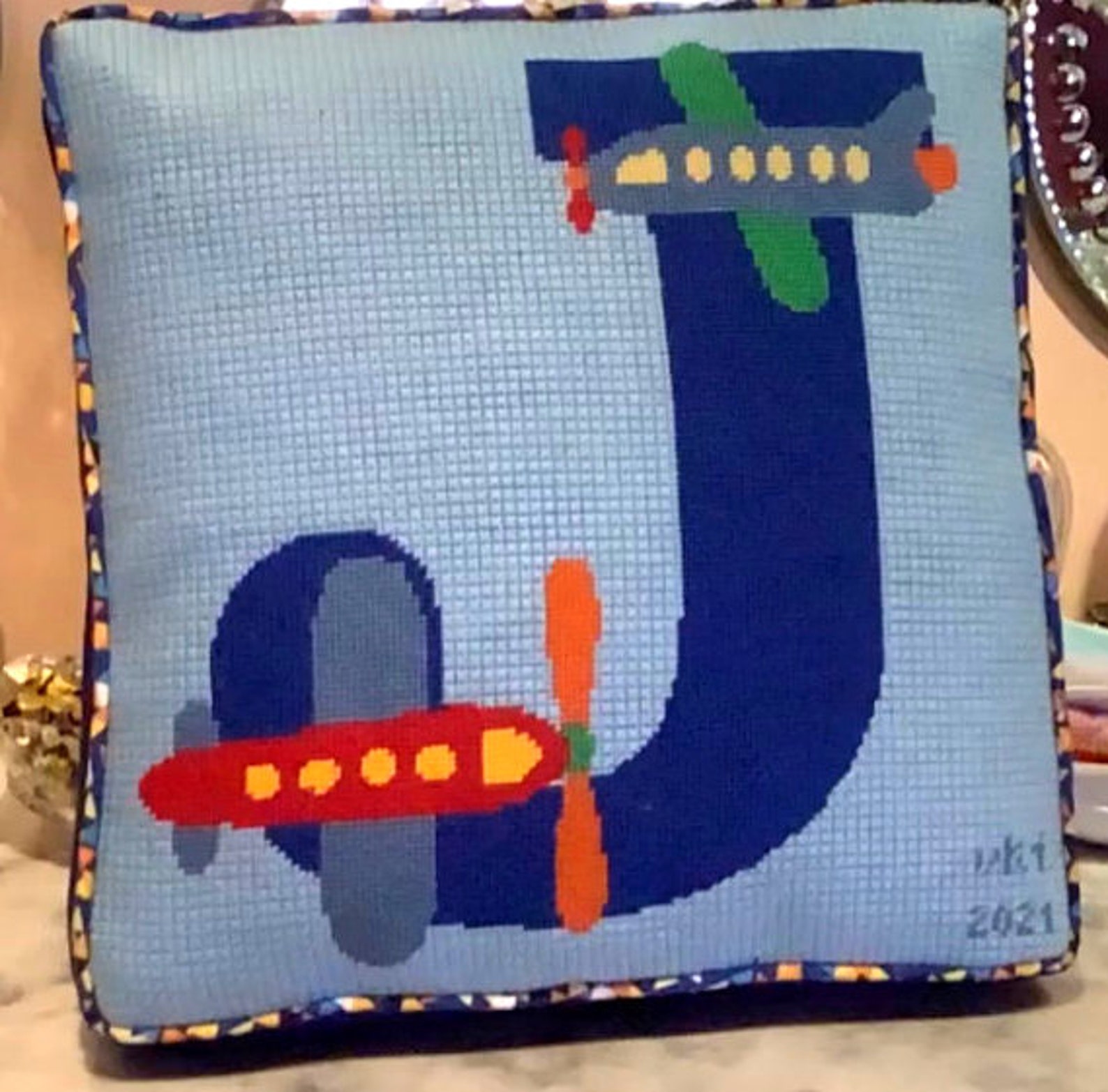 Needlepoint Kit or Canvas: Letter J Airplanes - Etsy