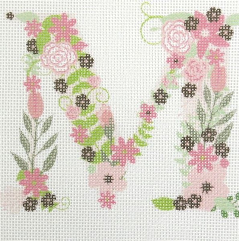 Needlepoint Kit or Canvas: the Letter M Flowering | Etsy
