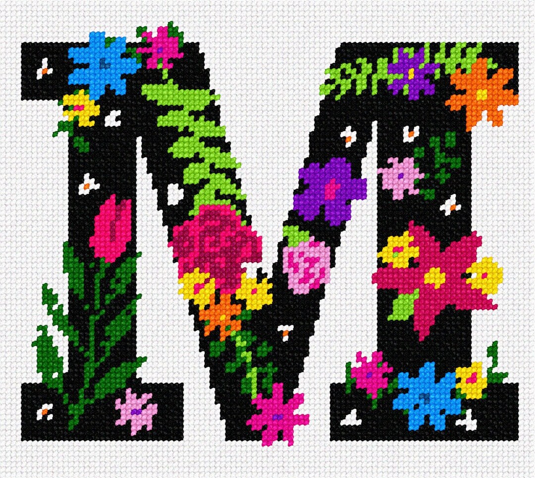 Needlepoint Kit or Canvas: Letter M Primary Floral - Etsy