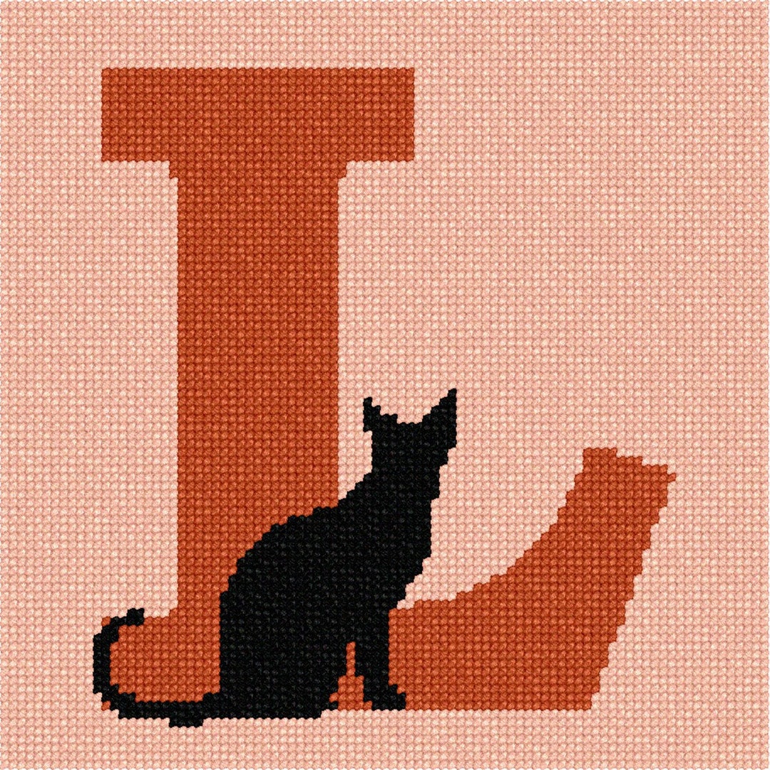 Needlepoint Kit or Canvas: Letter L Black Cat - Etsy