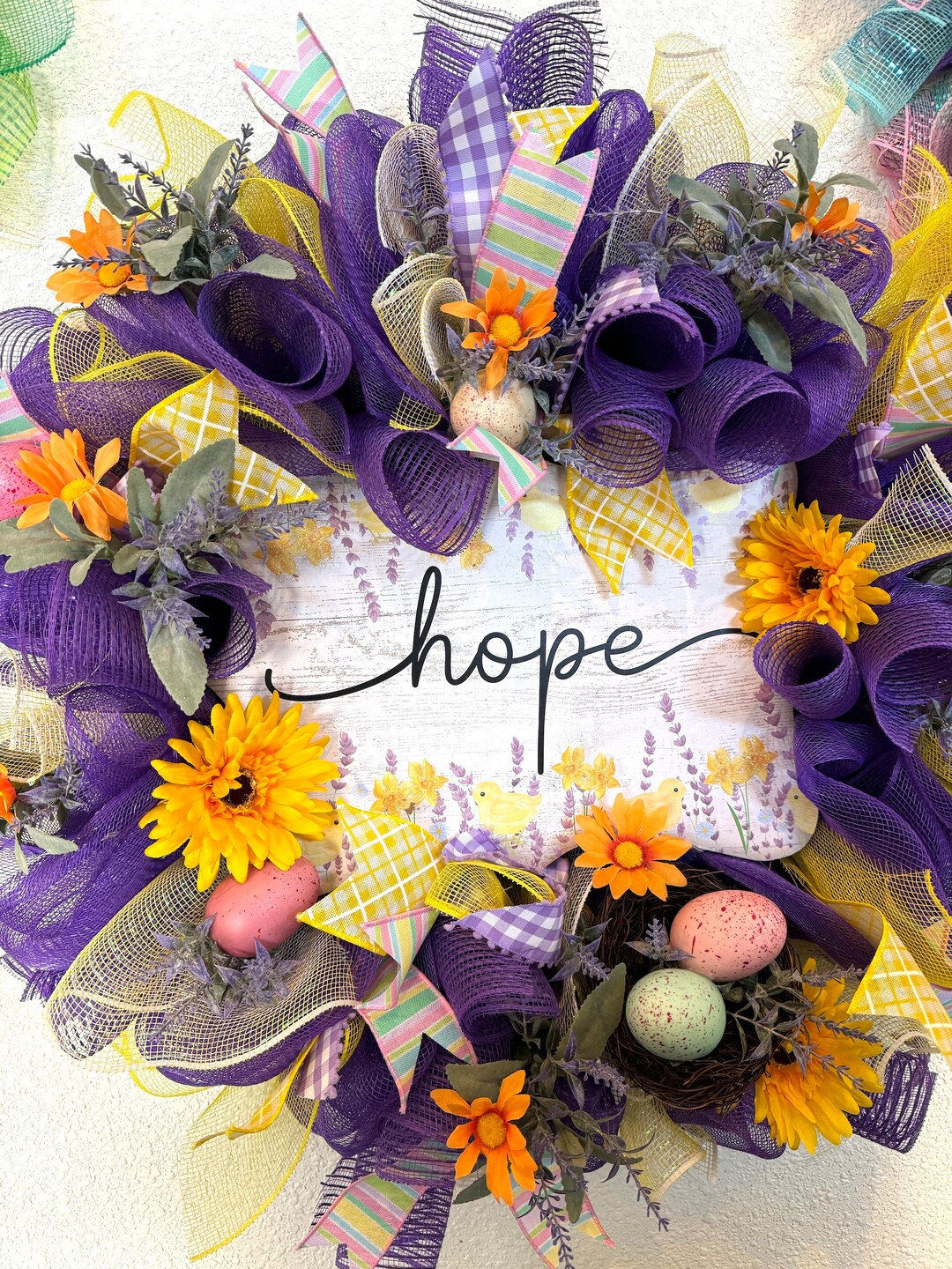 This Springy Mesh Wreath, "hope" is 28" X 7". Made W/purple, Lavender ...