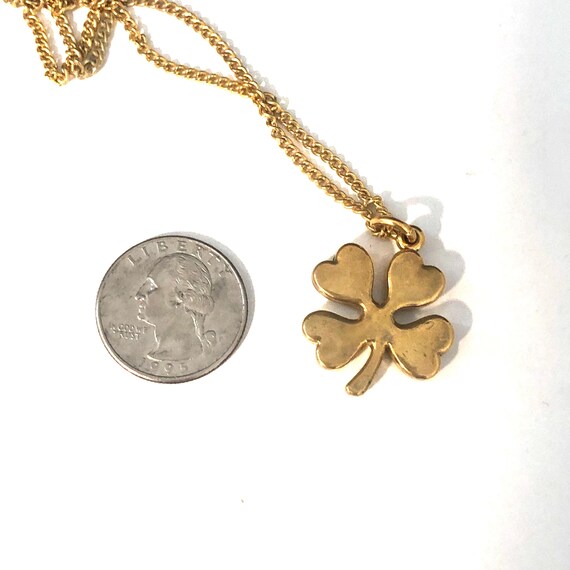 Vintage Gold Tone Metal Four Leaf Clover Charm Neckla… - Gem