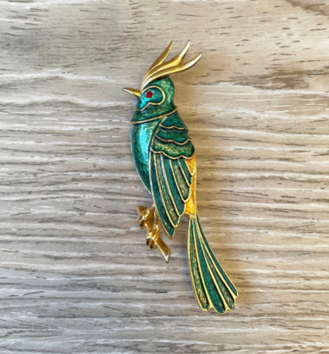 BOUCHER Cockatoo Bird Brooch Marcel Boucher 8647P, Enamel Blue Green ...