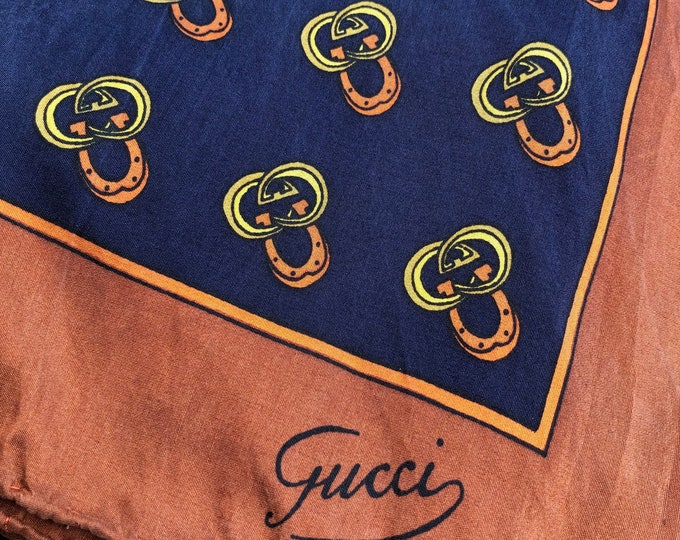 Vintage Gucci Horseshoe Signature Logo Print Silk Scarf - Etsy
