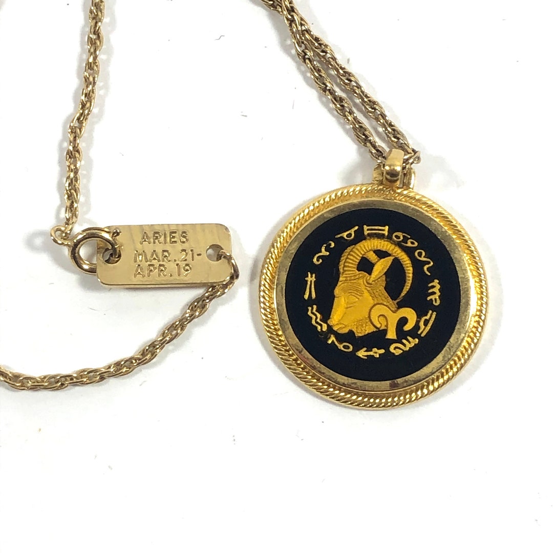 Vintage Aries Zodiac Sign Medallion Necklace - Etsy