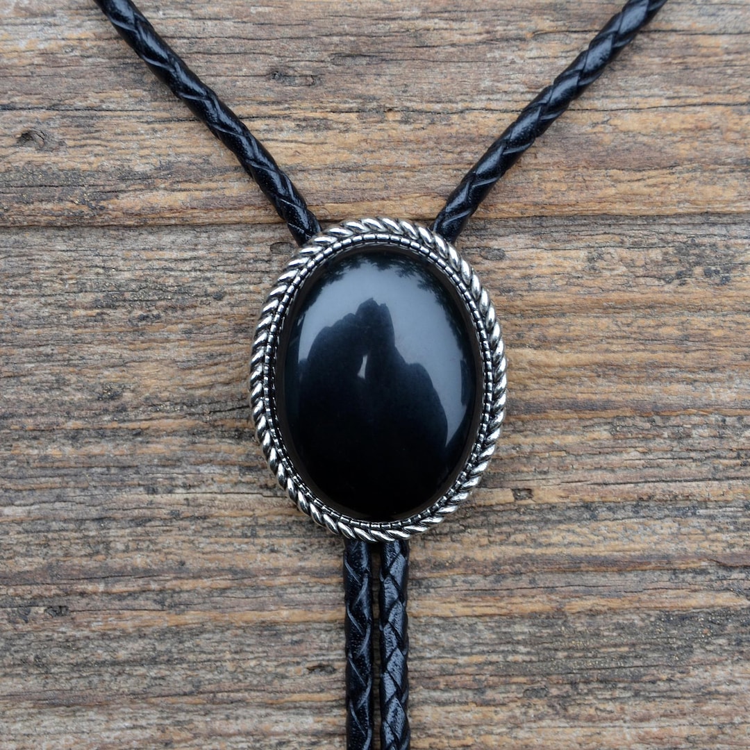 Obsidian Black Bolo Tie - Customizable Cord Color, Tips and Length ...
