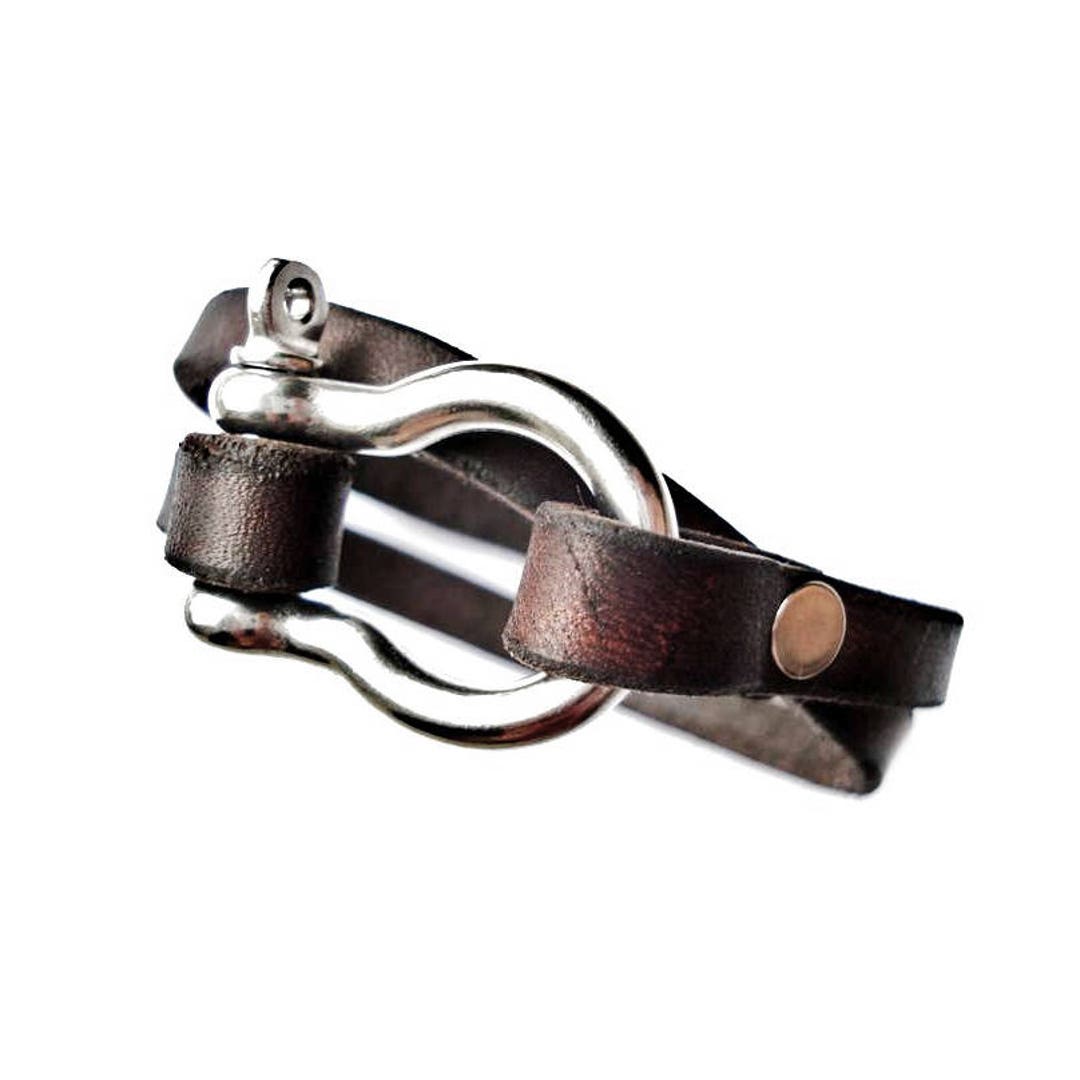 Customizable Leather Double Wrap Shackle Bracelet - Etsy