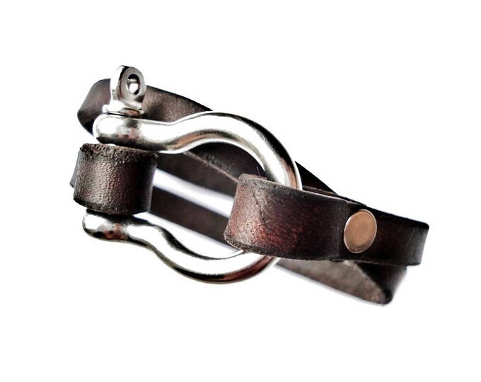 Customizable Leather Double Wrap Shackle Bracelet - Etsy