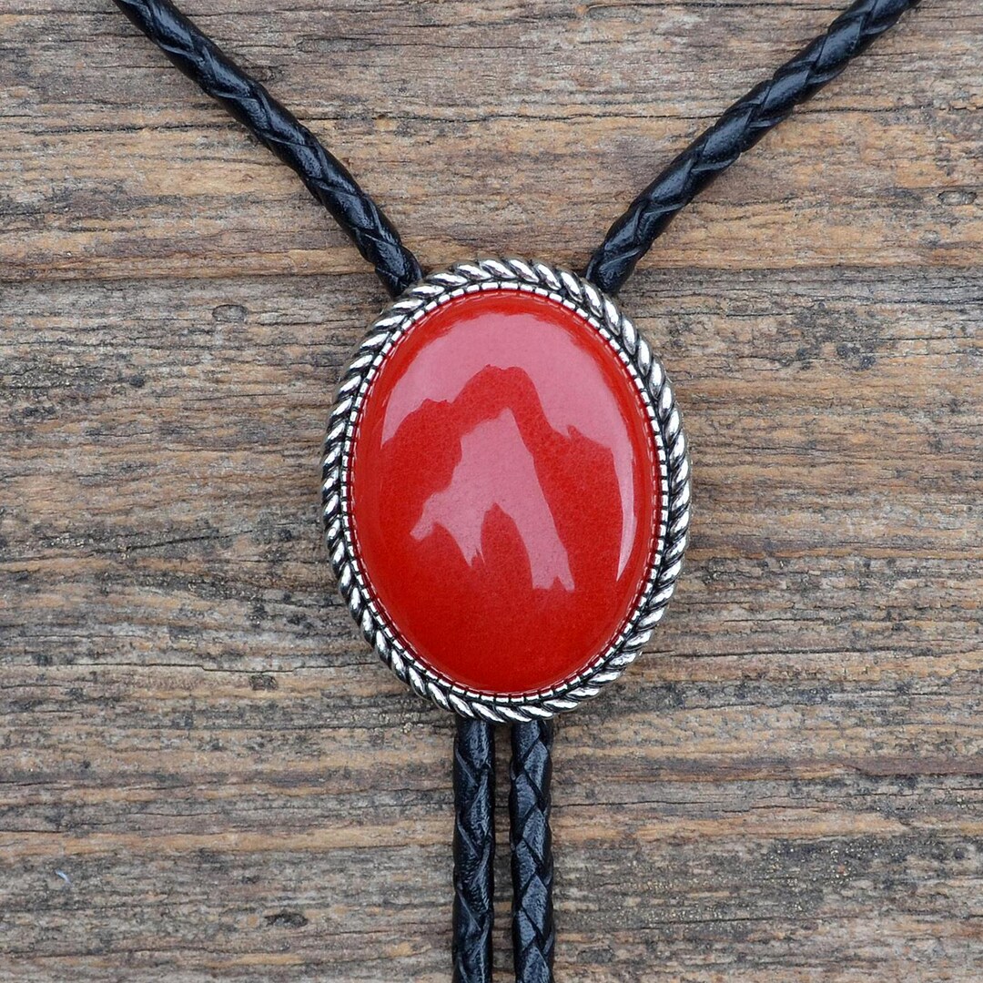 Red Chalcedony Bolo Tie - Customizable Cord Color, Tips and Length ...