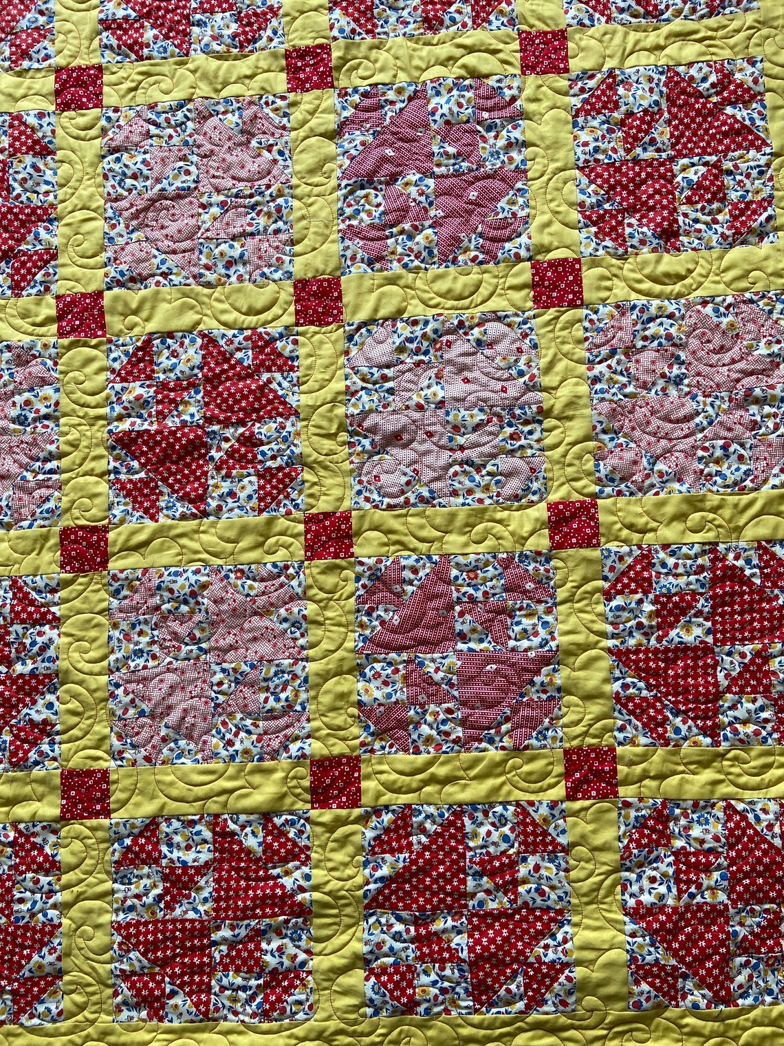 Red and Yellow Quilt With Vintage Blocks Quilt - Etsy