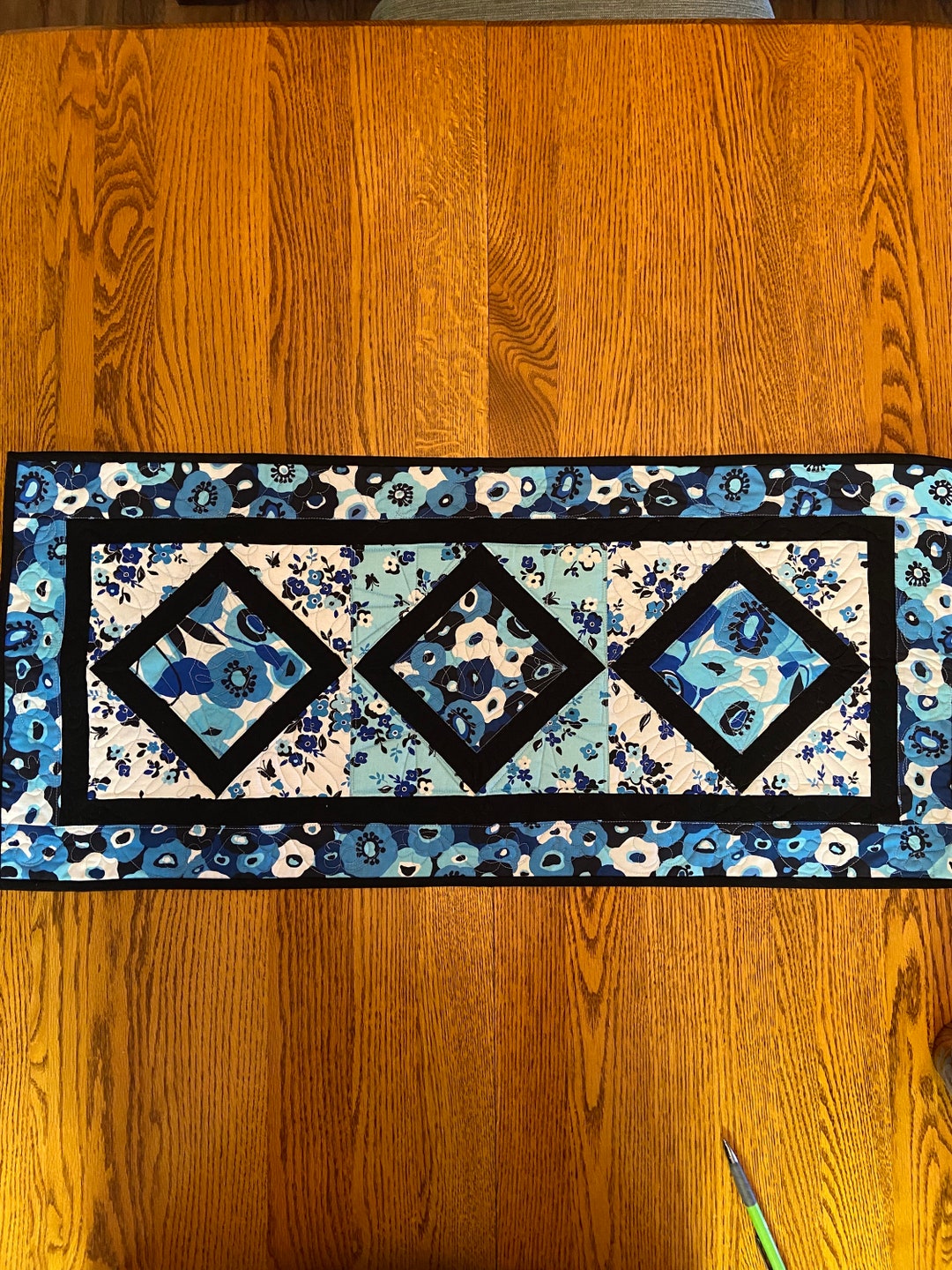 Blue and Black Floral Table Runner 2 - Etsy