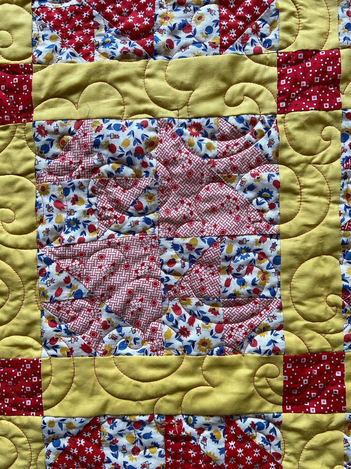 Red and Yellow Quilt With Vintage Blocks | Etsy