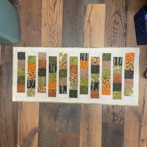 Modern Geometric Table Runner in Greens, Tan, Brown and Orange - Etsy