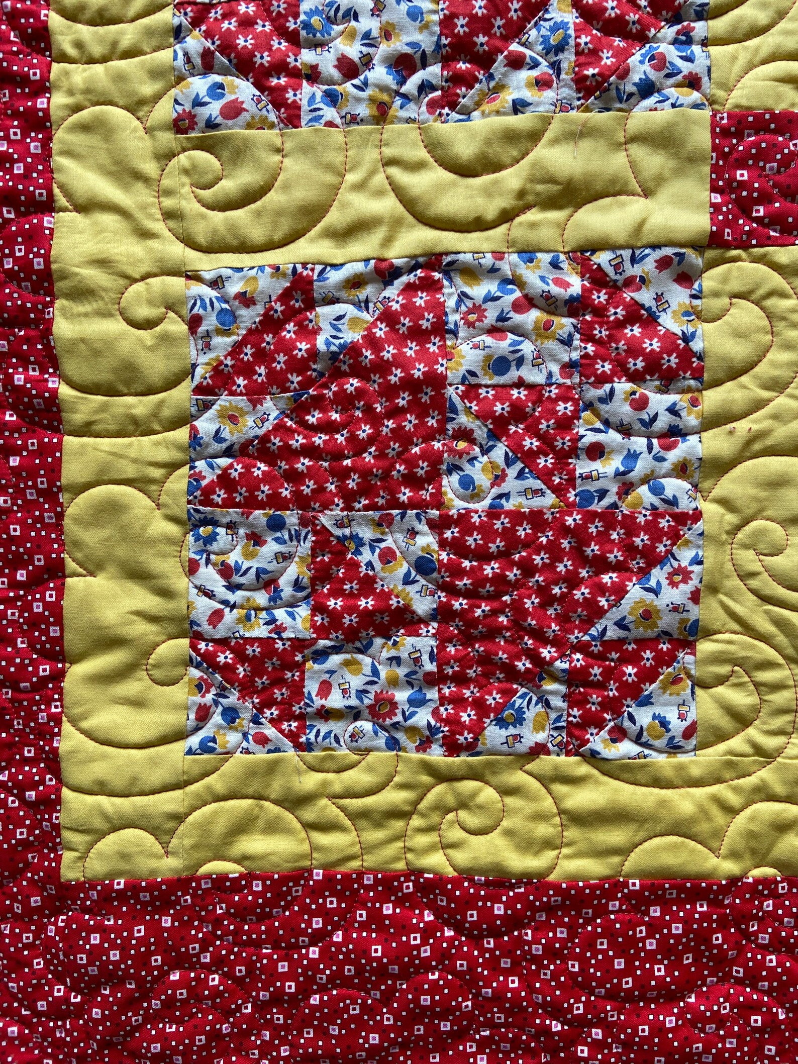 Red and Yellow Quilt With Vintage Blocks | Etsy