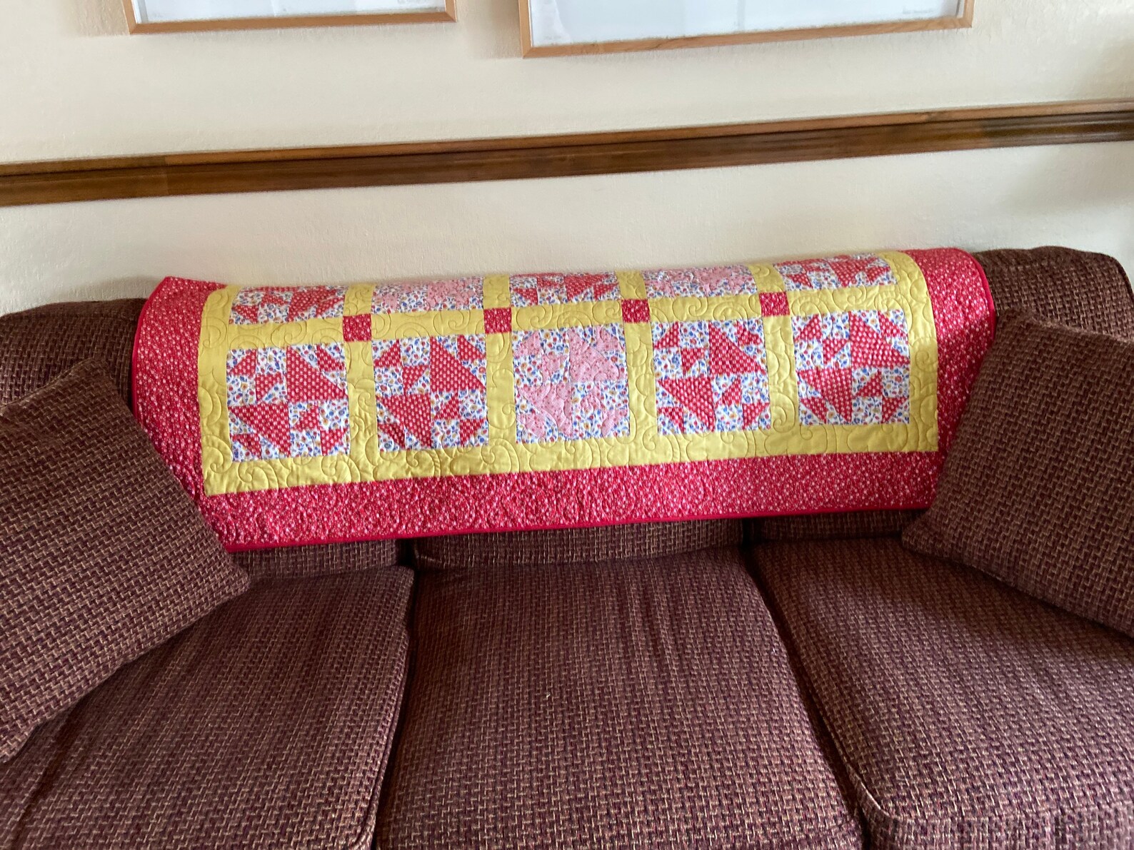 Red and Yellow Quilt With Vintage Blocks | Etsy