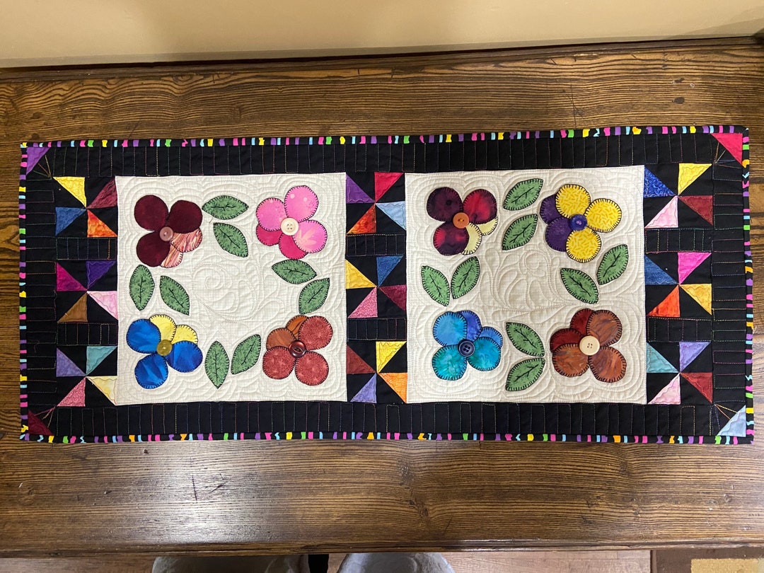 Bright Pansy Table Runner With Black #2 - Etsy