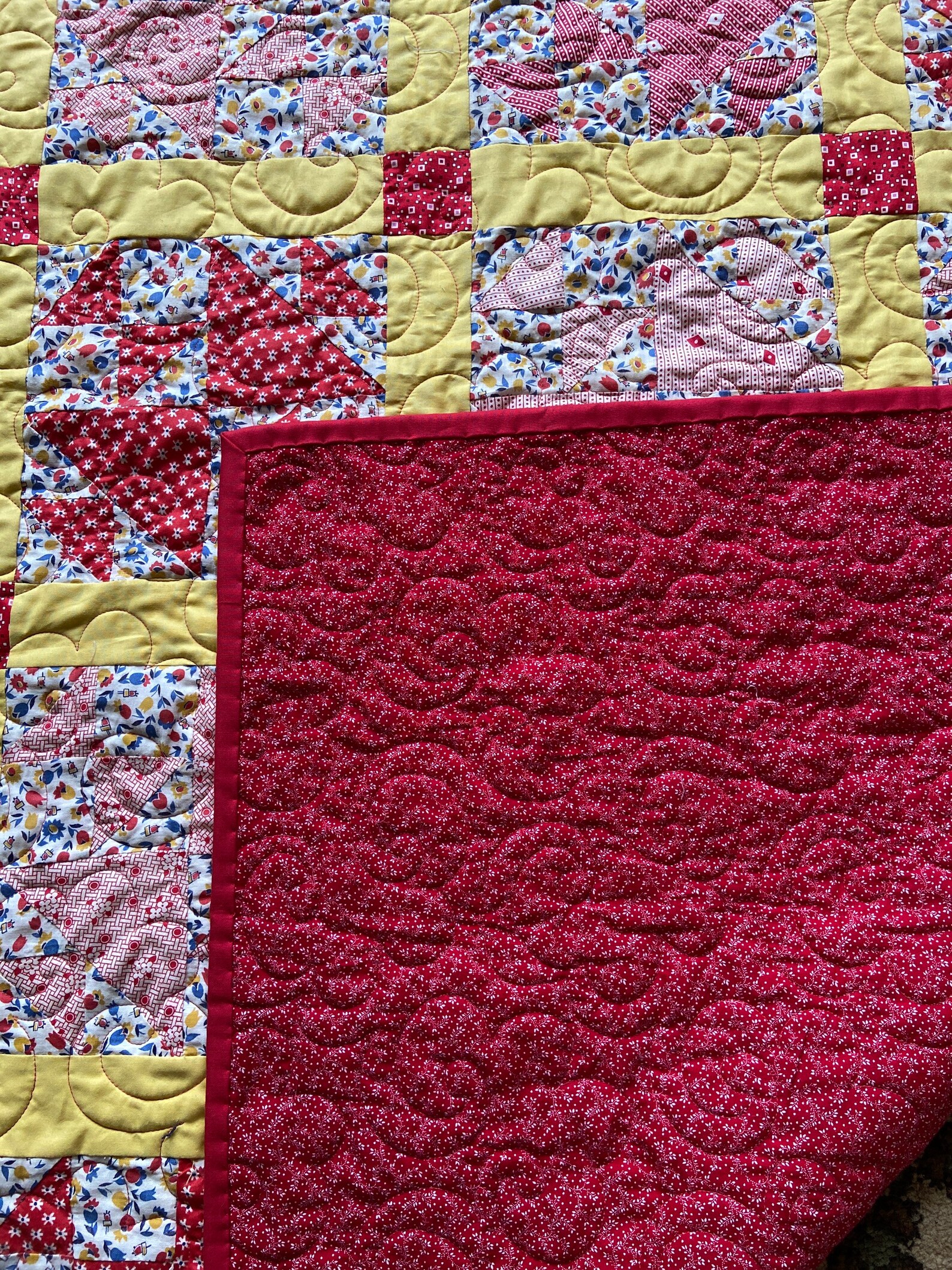 Red and Yellow Quilt With Vintage Blocks Quilt - Etsy