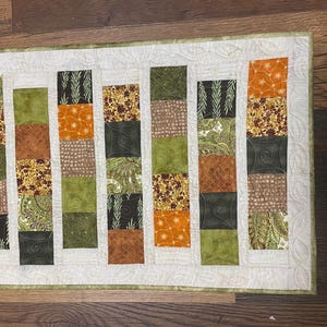 Modern Geometric Table Runner in Greens, Tan, Brown and Orange - Etsy