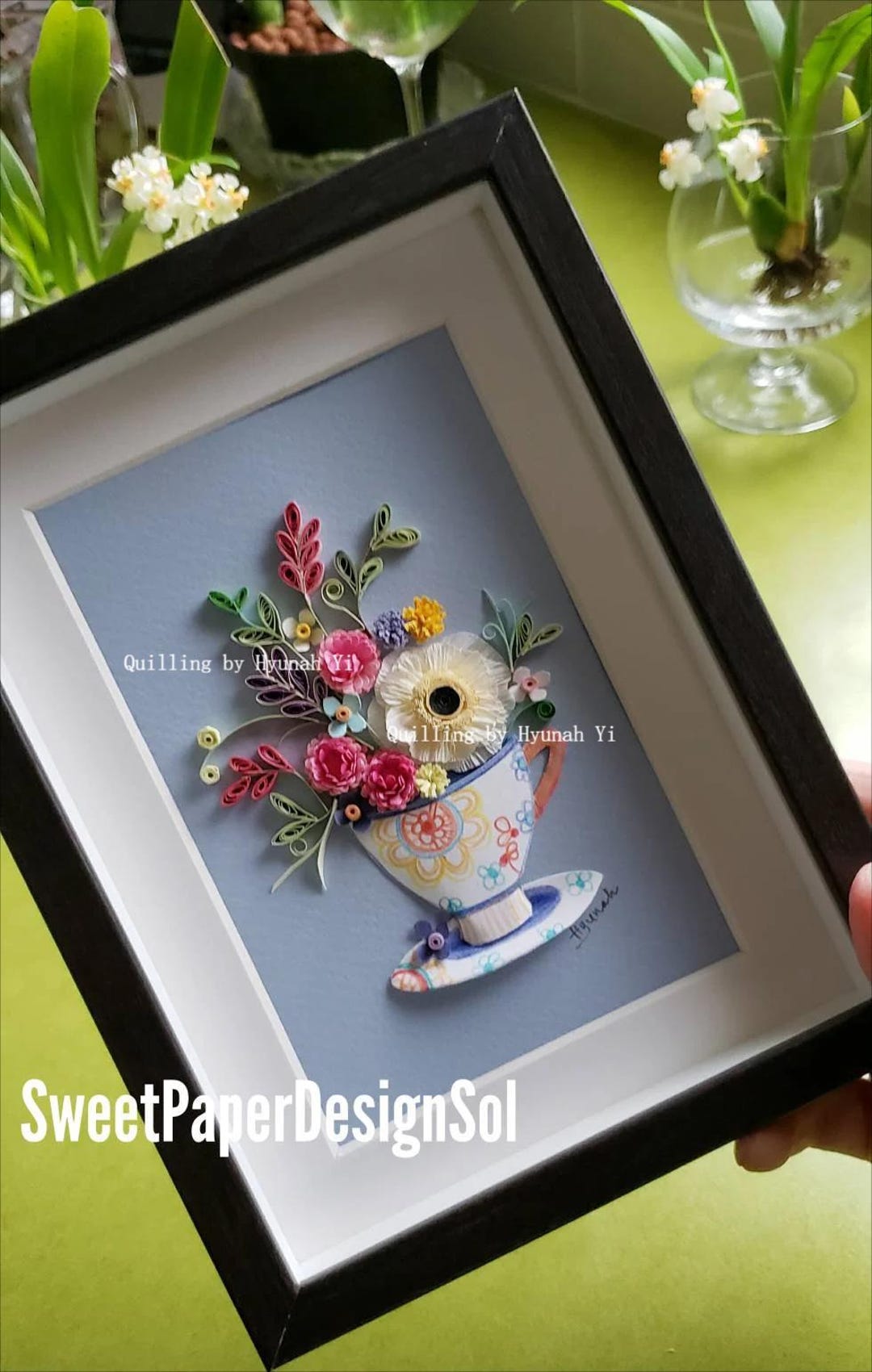 Paper Quilled Tea Cup Flower Art: Botanical Kitchen Wall Decor - Etsy