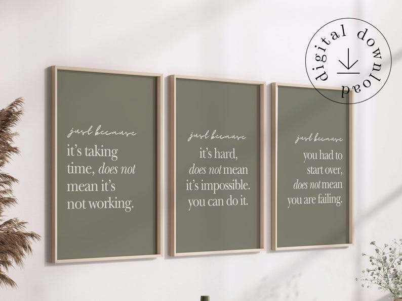 Affirmation Wall Art Set of 3 Daily Reminder Prints Sage Green Therapy ...